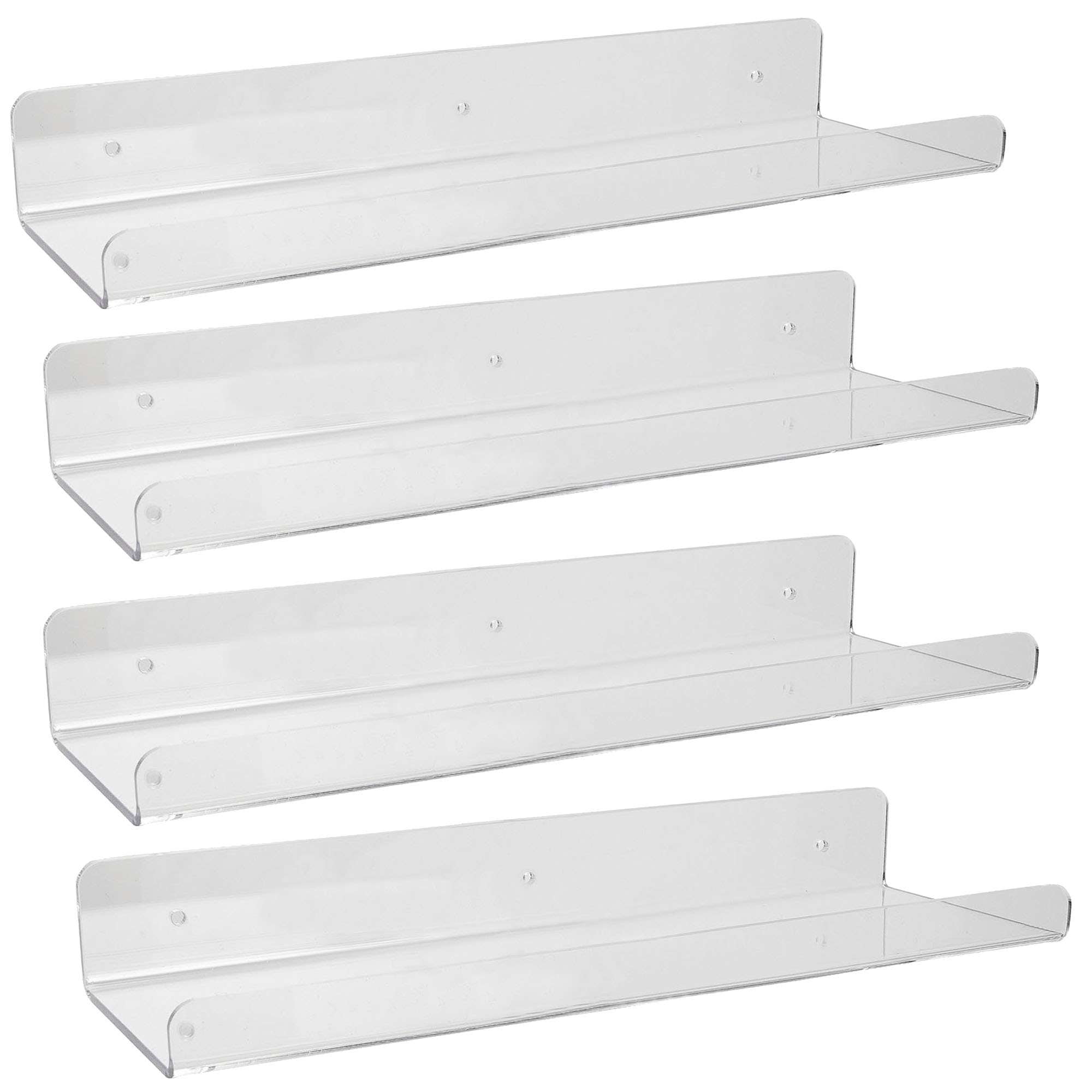 Deago 4 Pack 12" Acrylic Floating Shelf Wall Mounted Invisible Clear ...