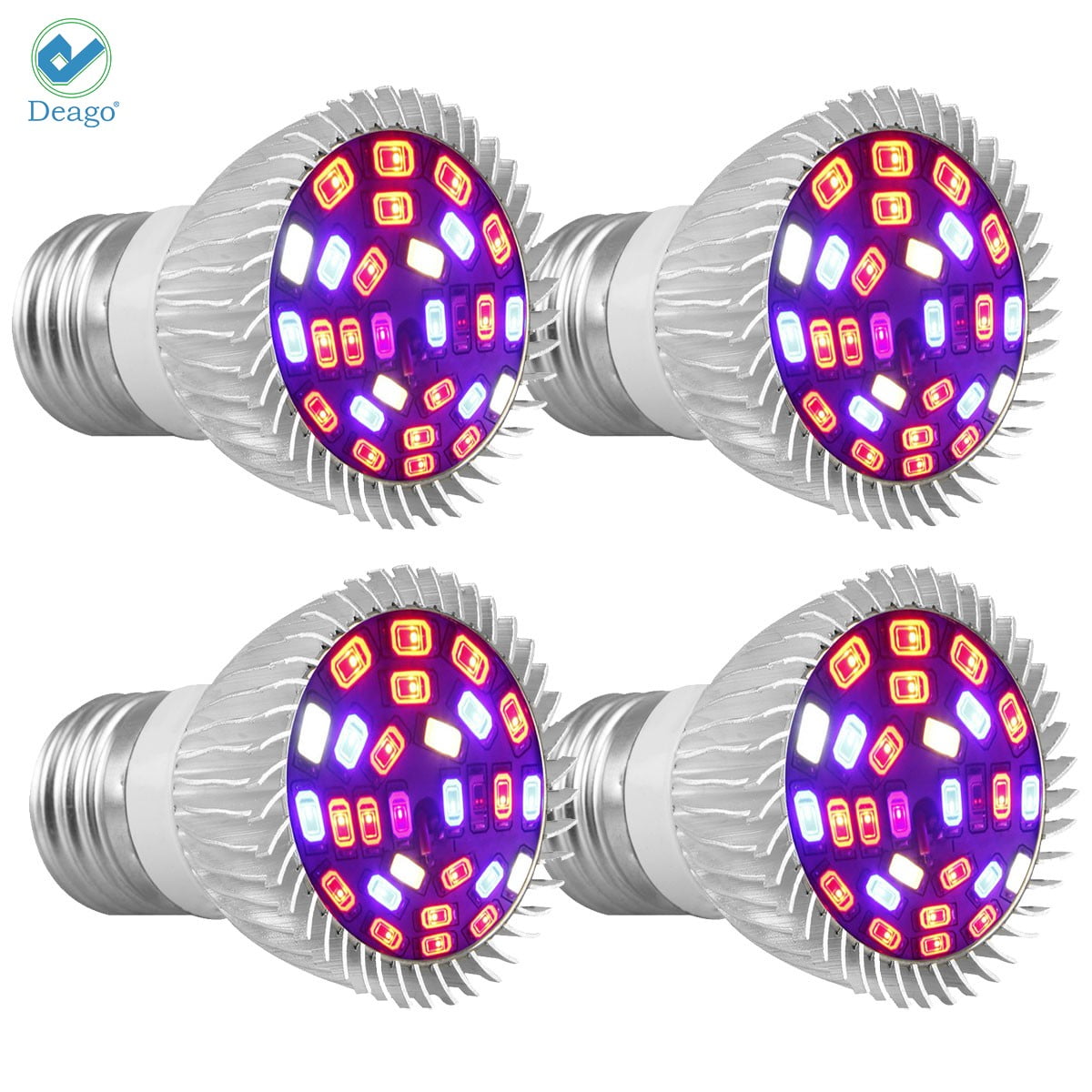 Deago 4 Pack Full Spectrum E27 LED Grow Light Bulb, 28W Grow Plant Light for Hydroponics ...