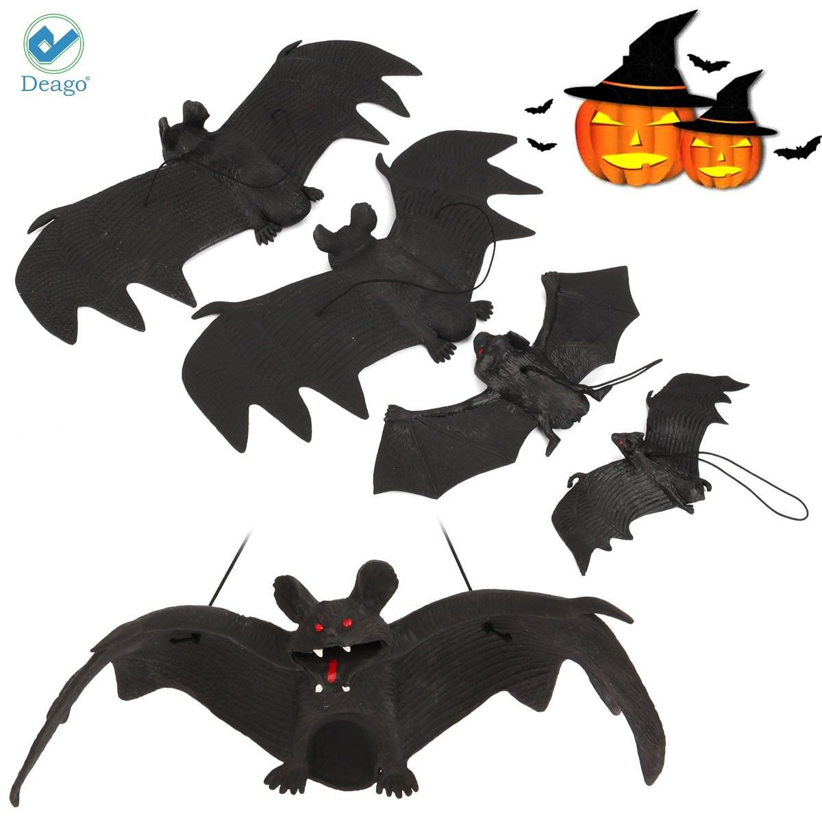 Deago 4 Pack Hanging Bats 3D Halloween Bat Decoration Rubber Bat ...
