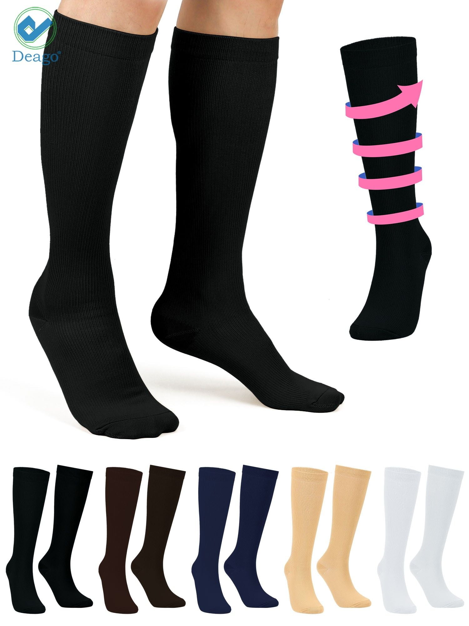 Deago 4 Pairs Knee High Graduated Compression Socks for Women & Men 15 ...