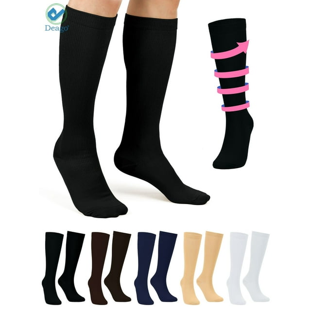 Deago 4 Pairs Knee High Graduated Compression Socks for Women & Men 15 ...
