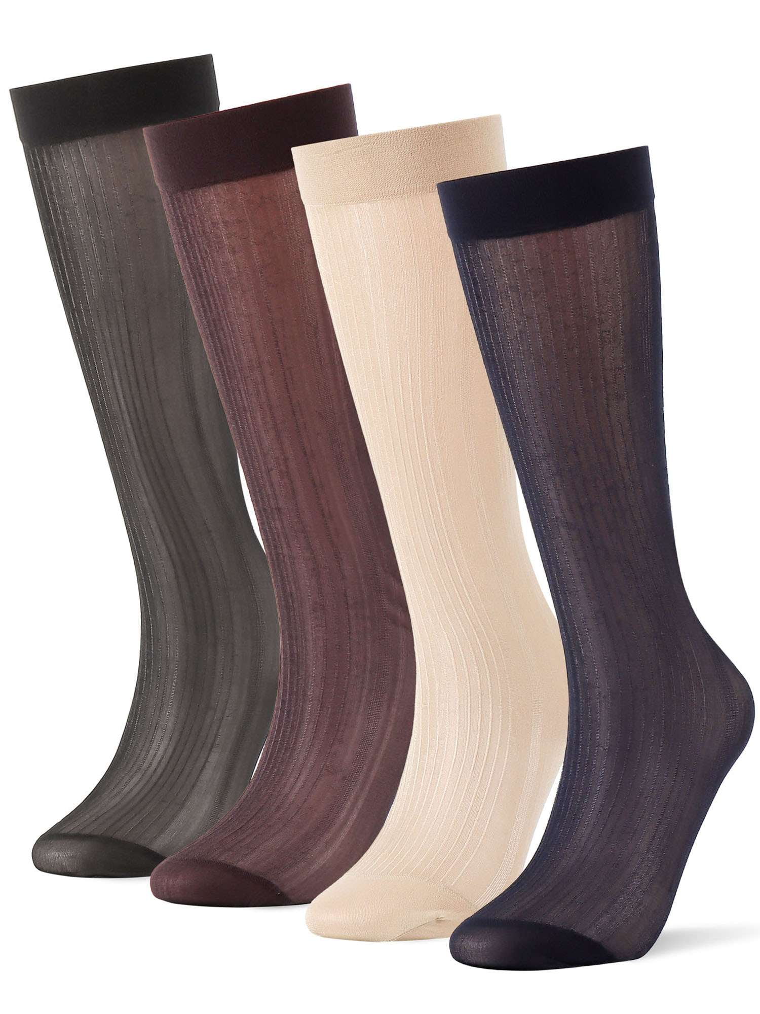 Deago 4 Pairs Mens Ultra Thin Dress Socks Silk Sheer Business Socks ...