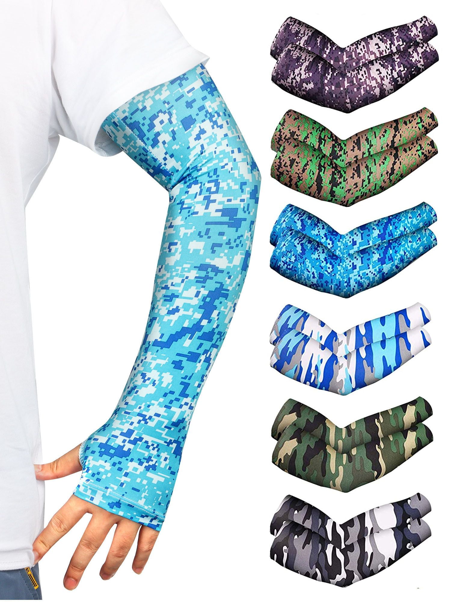 Deago 4 Pairs UV Sun Protection Arm Sleeves UPF 50 Sports Compression ...
