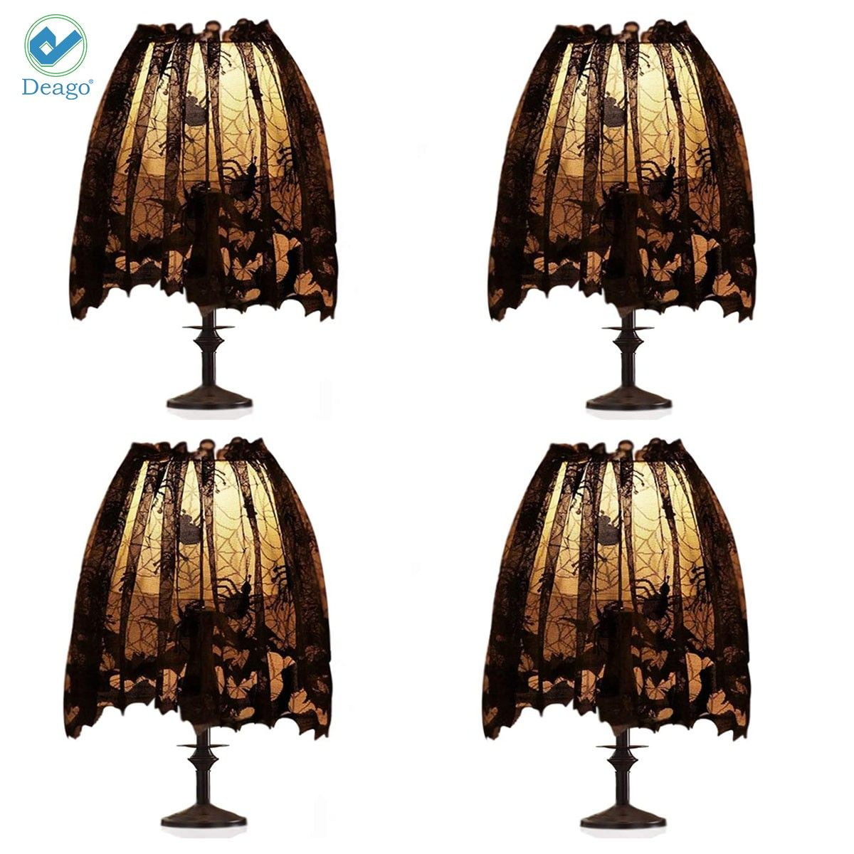 Deago 4Pcs Halloween Lamp Shade Cover Decoration Black Lace Ribbon ...