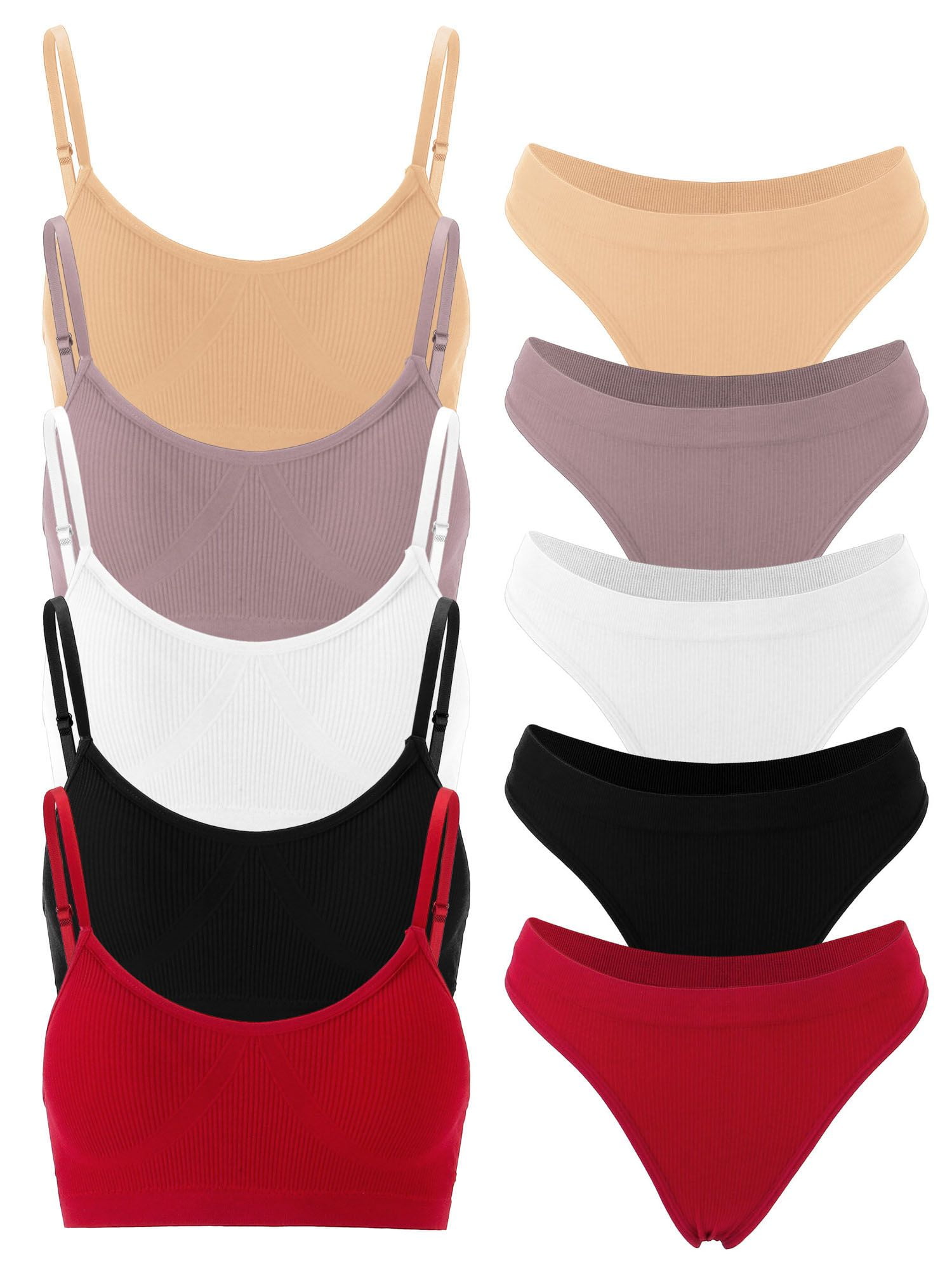 Deago 5 Pack Women’s Sexy Lingerie Set Seamless Ribbed Wireless Bra and ...