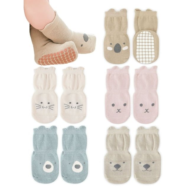 Deago 5 Pairs Baby Non Slip Grip Ankle Socks with Non Skid Soles for ...