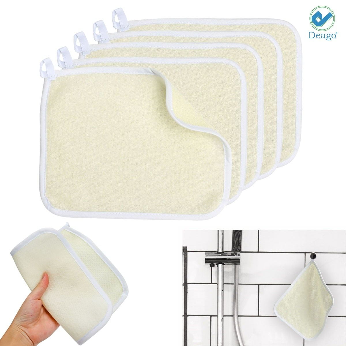 Deago 5-Piece Beige Exfoliating Washcloth Set, Dual-Sided Weave for ...