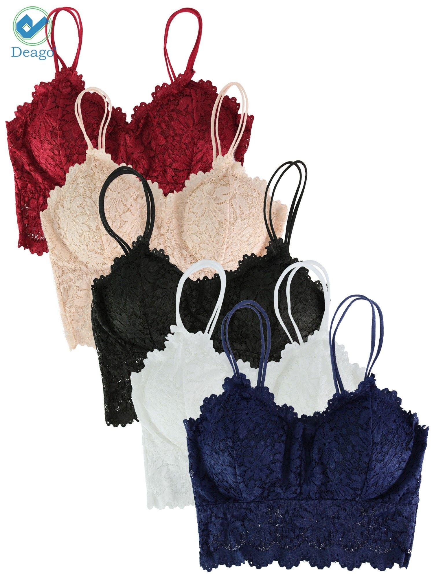Deago 5 Pieces Lace Bralettes for Women, Multi-Color, XL, Soft ...