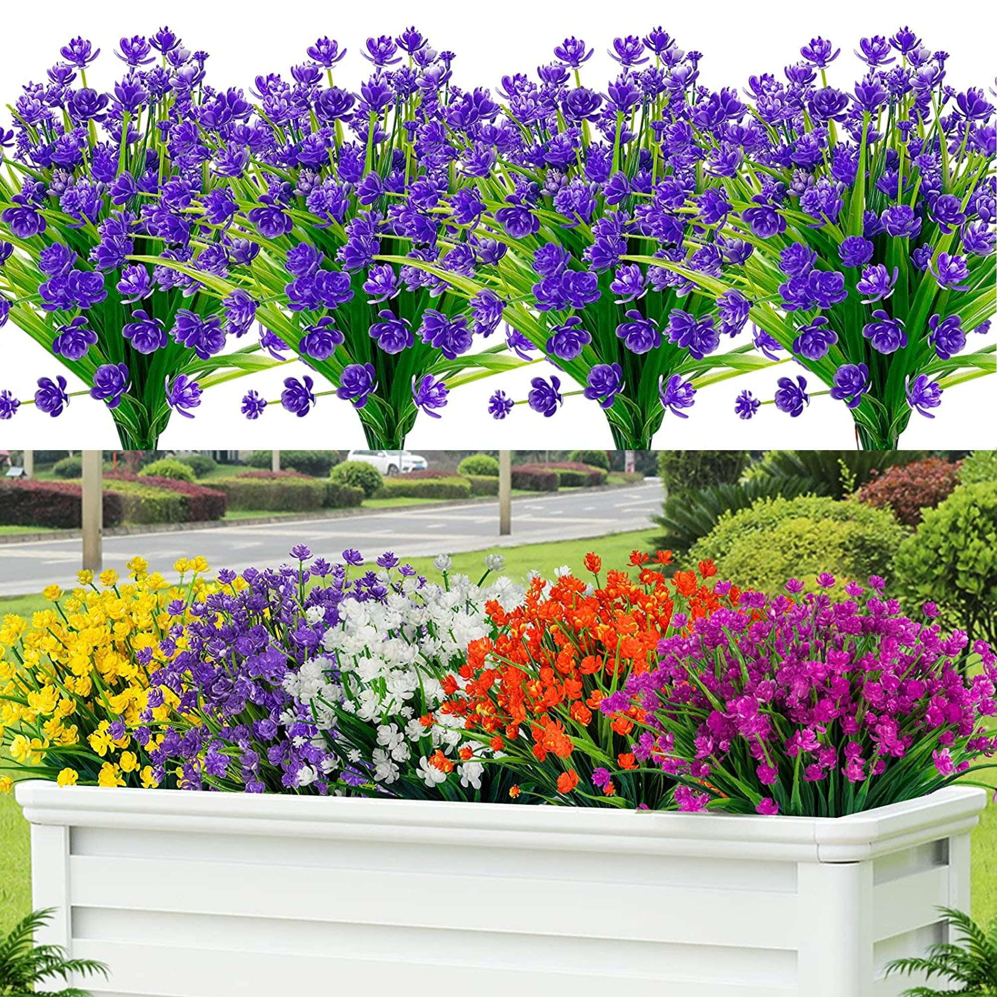Deago 6 Bundles Artificial Flowers for Outdoor Decoration UV Resistant Faux Plastic Greenery ...