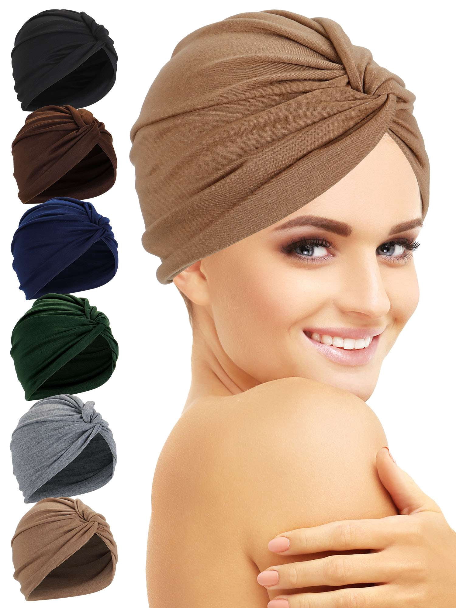 Deago 6 Pieces Turbans for Women Soft Pre Tied Knot Fashion Pleated ...
