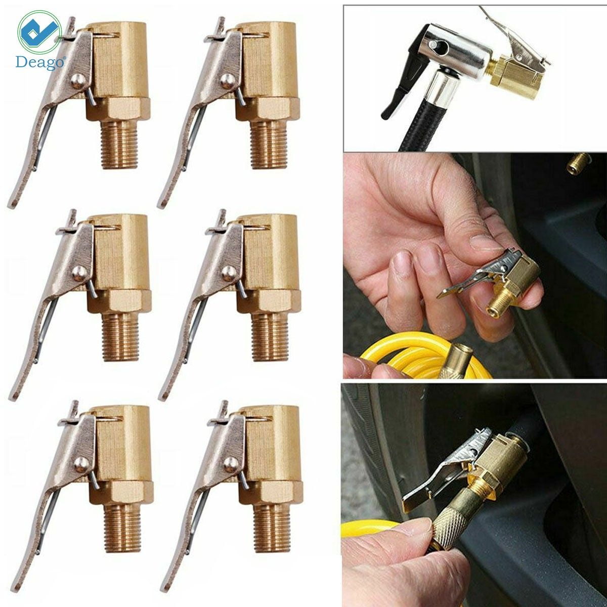 Deago 6Pcs Tire Brass Valve Air Hose Chuck Airline Inflator Connector ...