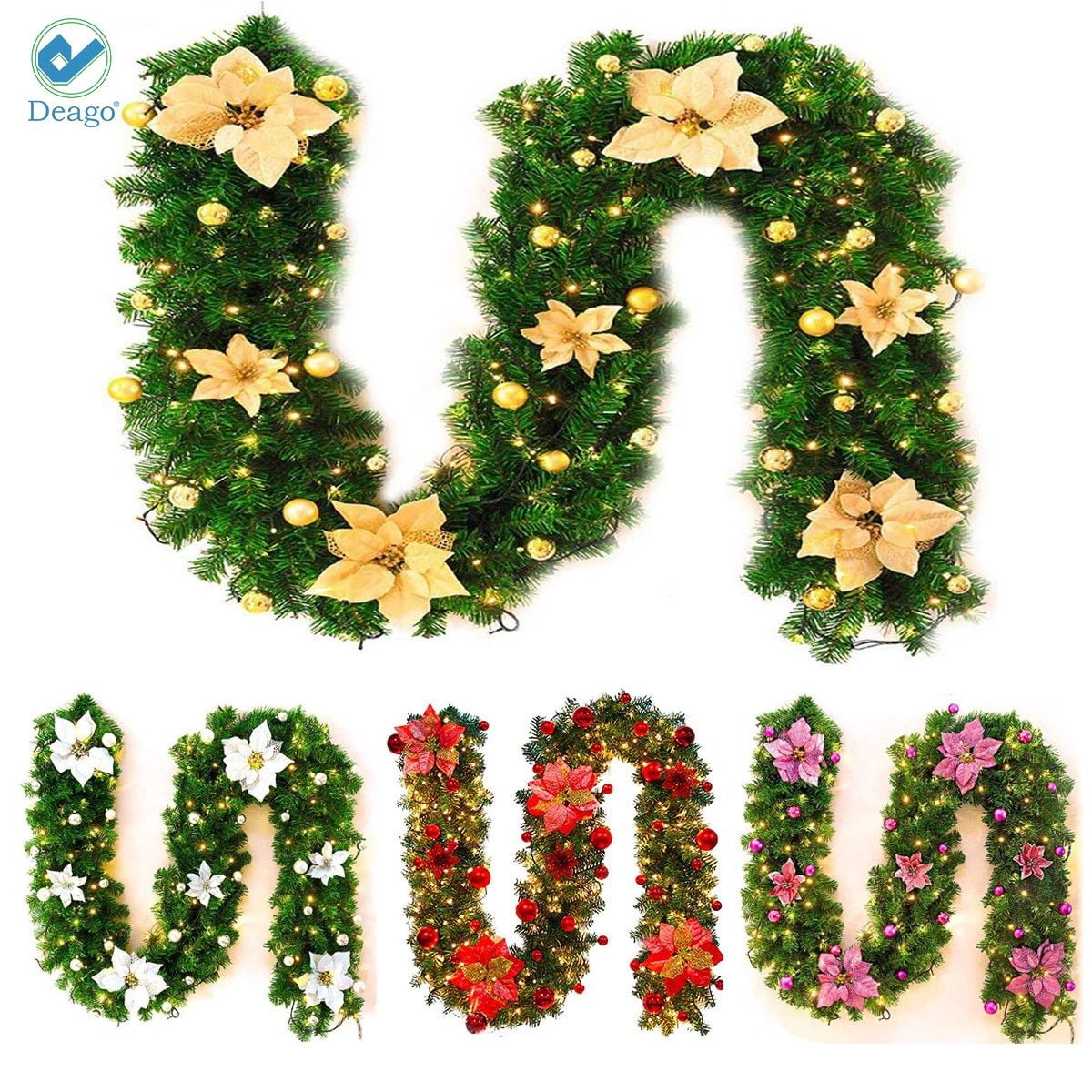 Deago 8.9ft Unlit Christmas Garland Wreath Festive Holiday Decorations ...