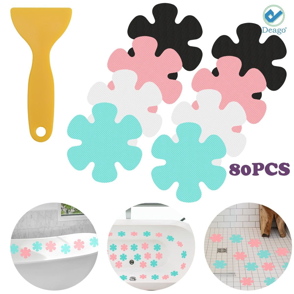Deago 80 Pcs Non Slip Bathtub Stickers Adhesive Decals with Scraper ...