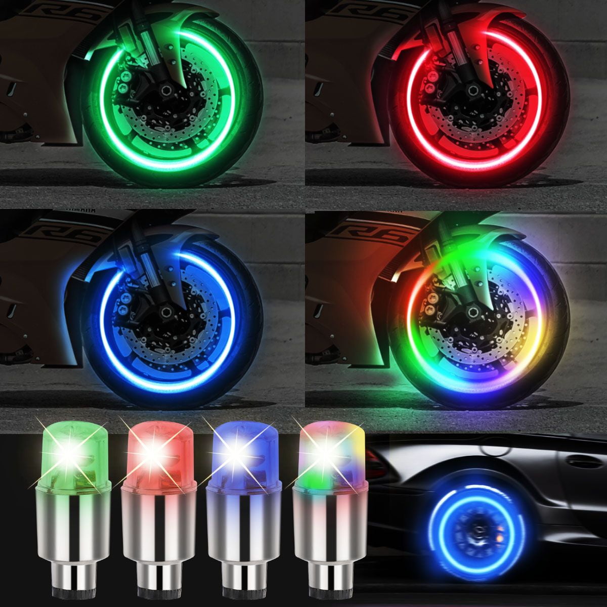 Deago 8Pcs LED Tire Valve Stem Caps Neon Light Waterproof fits Car ...