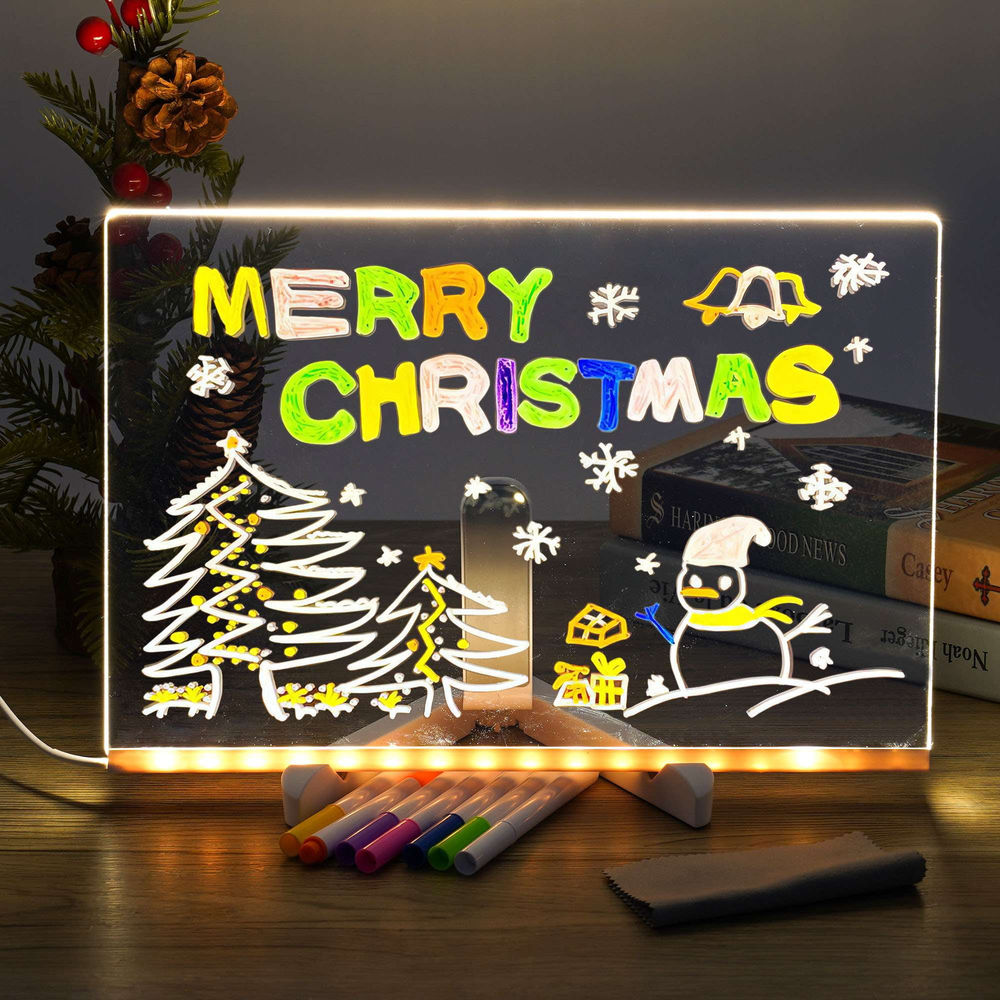 Deago Acrylic Dry Erase Board with Light, 11.8 X 7.9" Led Note Board ...