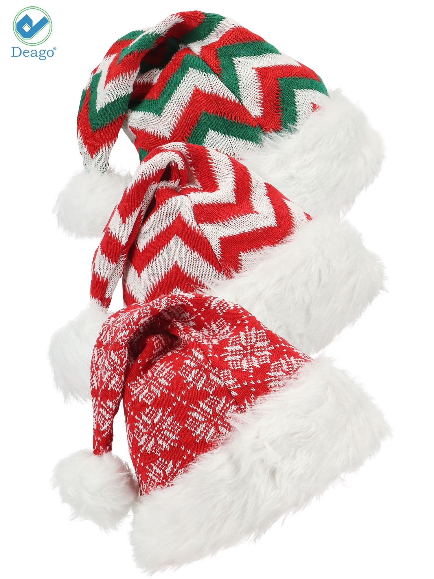 Deago Christmas Hat Holiday Santa Hat Striped Snowflake Knitted Plush ...