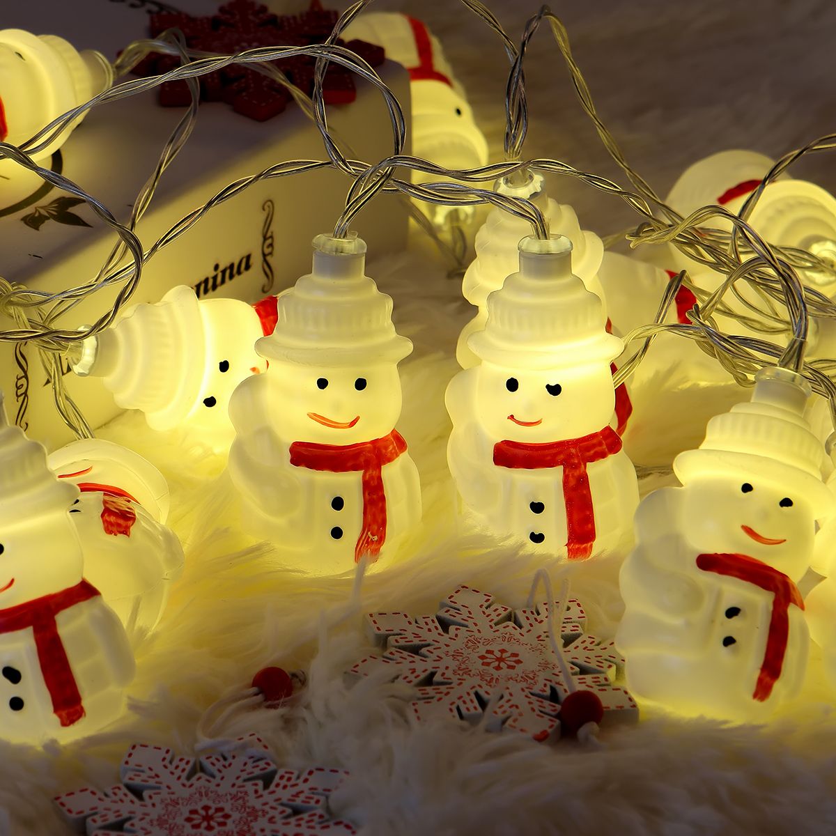 Deago Christmas Snowman String Lights 20 LEDs 10ft Waterproof Battery ...