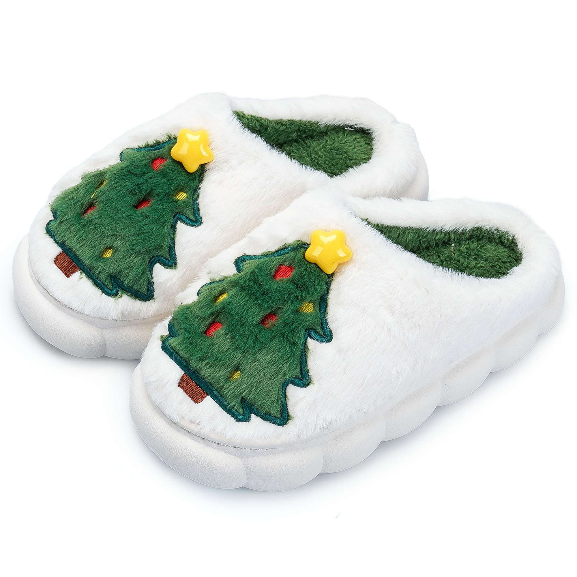 Deago Christmas Tree Slippers for Women Men Plush Warm Soft Cozy Fuzzy ...