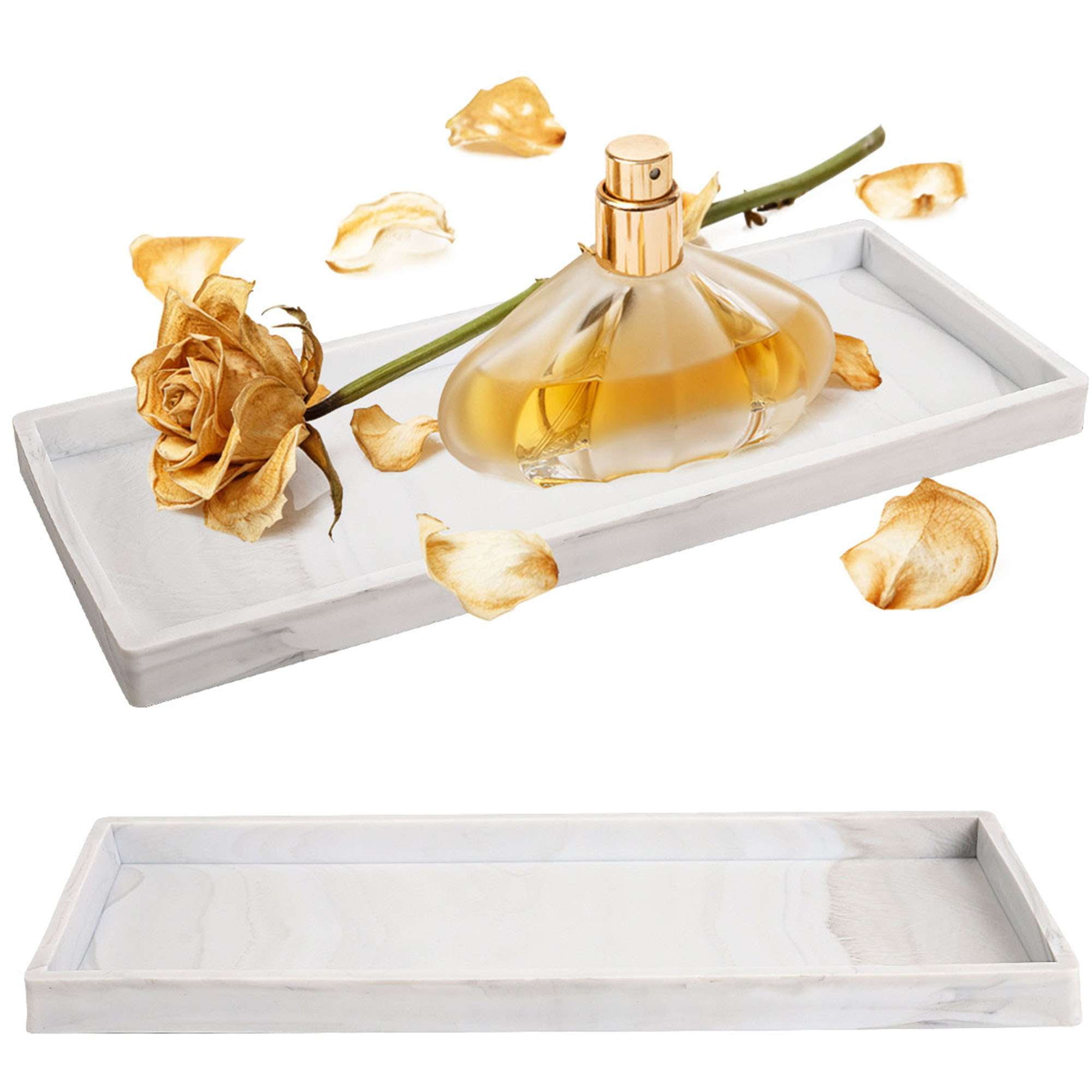 Deago Countertop and Vanity Tray - 12" Shatterproof Bathroom Tray ...