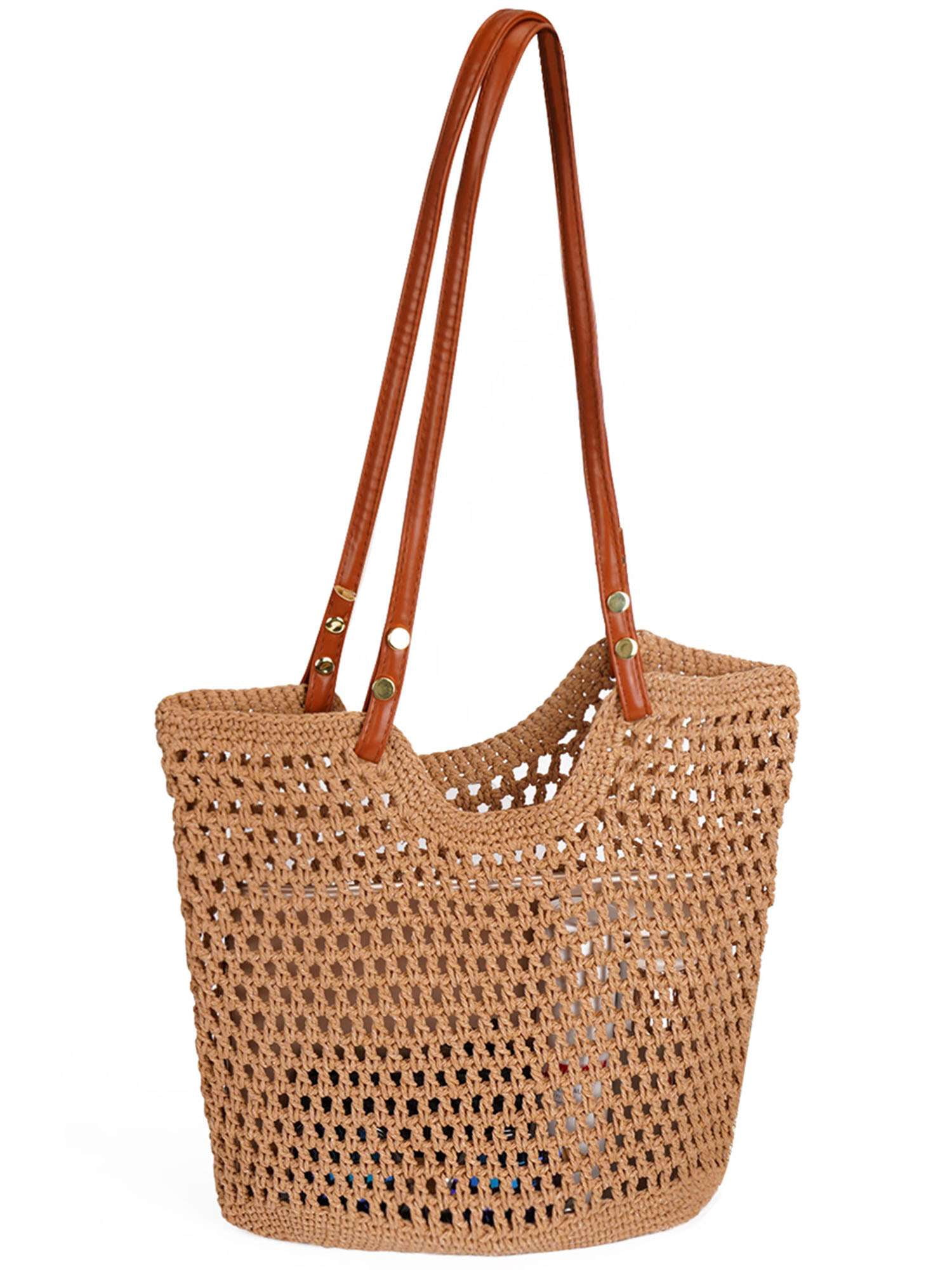 Deago Crochet Beach Bags for Women Summer Beach Tote Bag Soft Woven ...