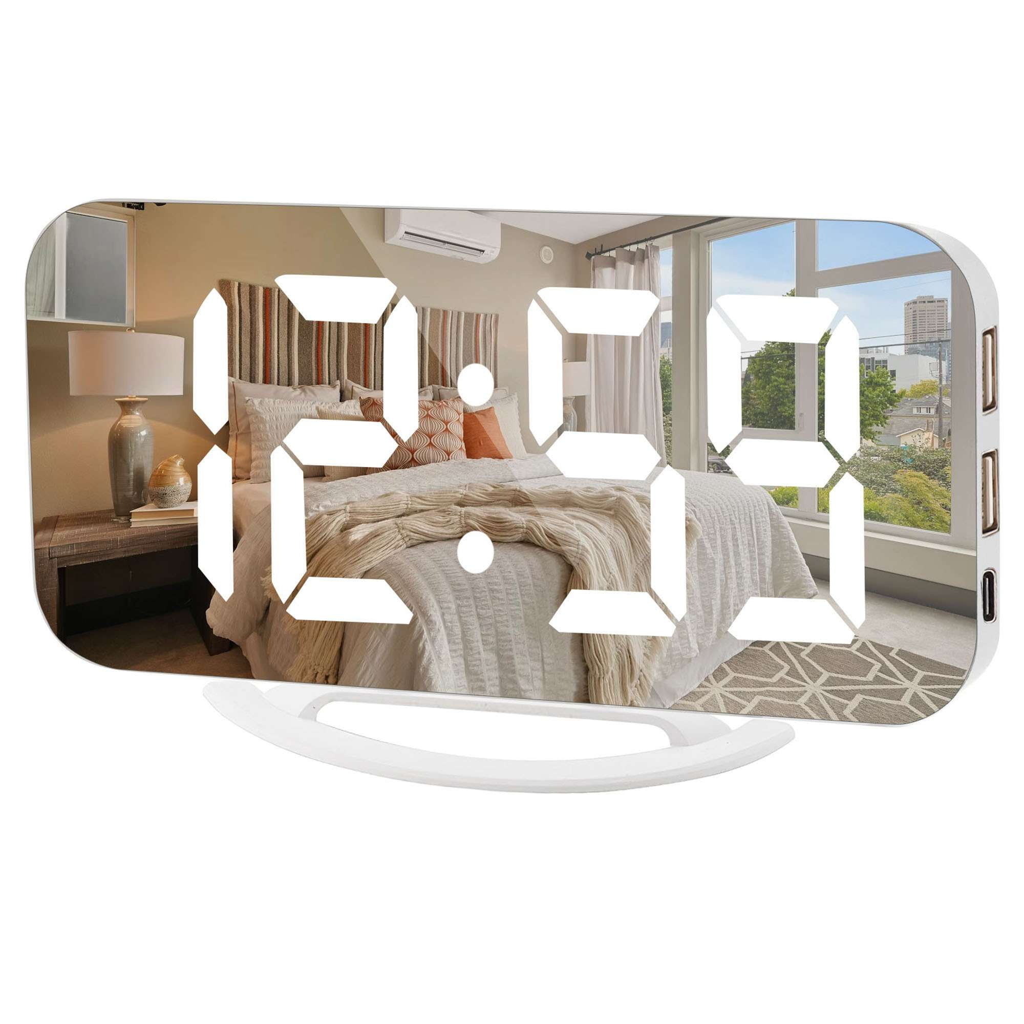 Deago Digital Alarm Clock, Large LED Mirror Display, 2 USB Charging ...
