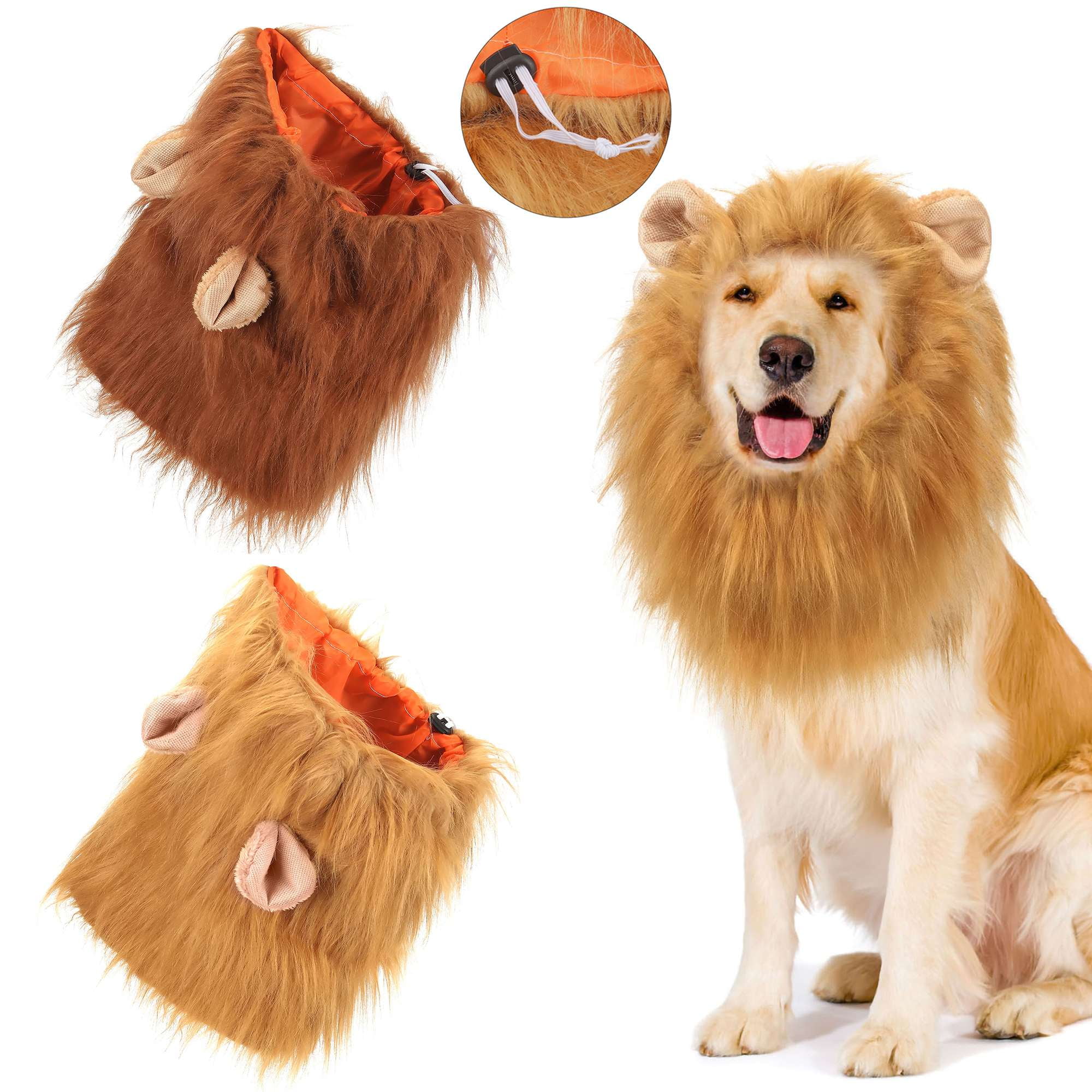 Deago Dog Lion Mane Wig Costume Funny Adjustable Lion Mane Hair Cap ...
