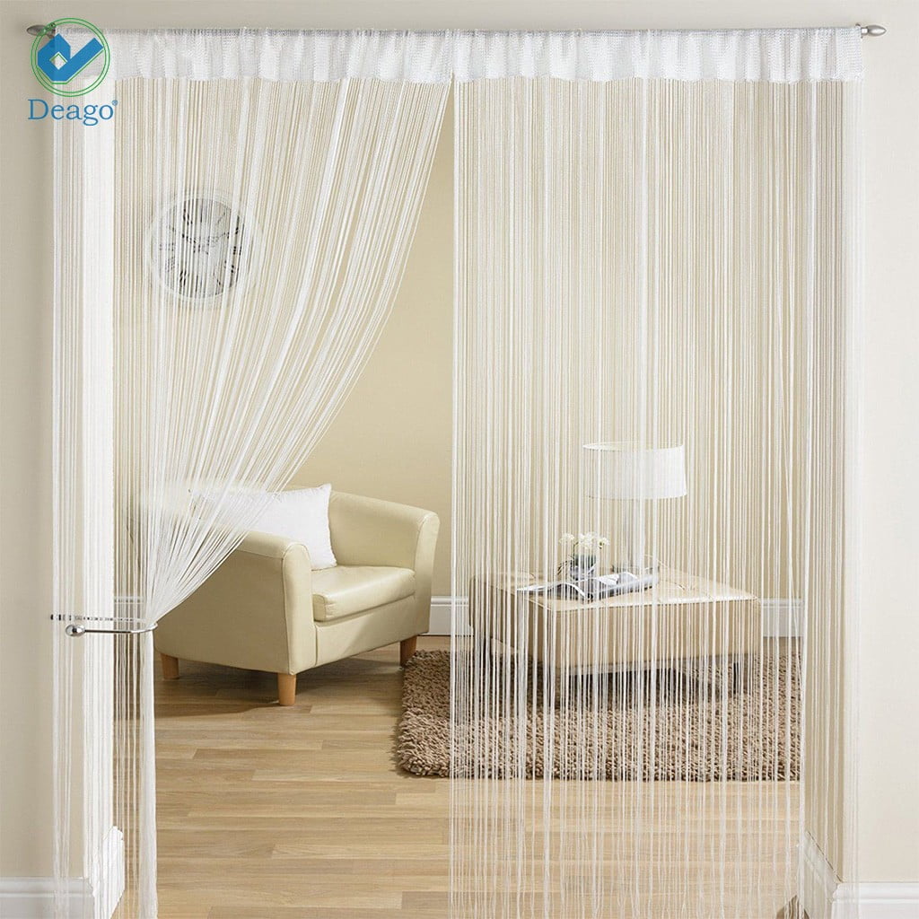 Deago Door String Curtain Flat Silver Ribbon Thread Fringe Window Panel ...