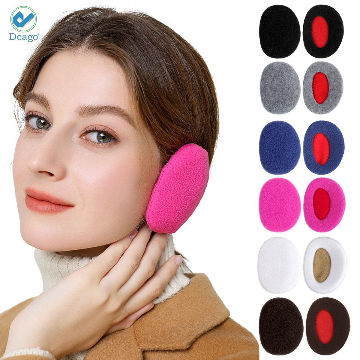 Deago Bandless Ear Muffs Soft Winter Ear Warmers Fleece Earmuffs for ...