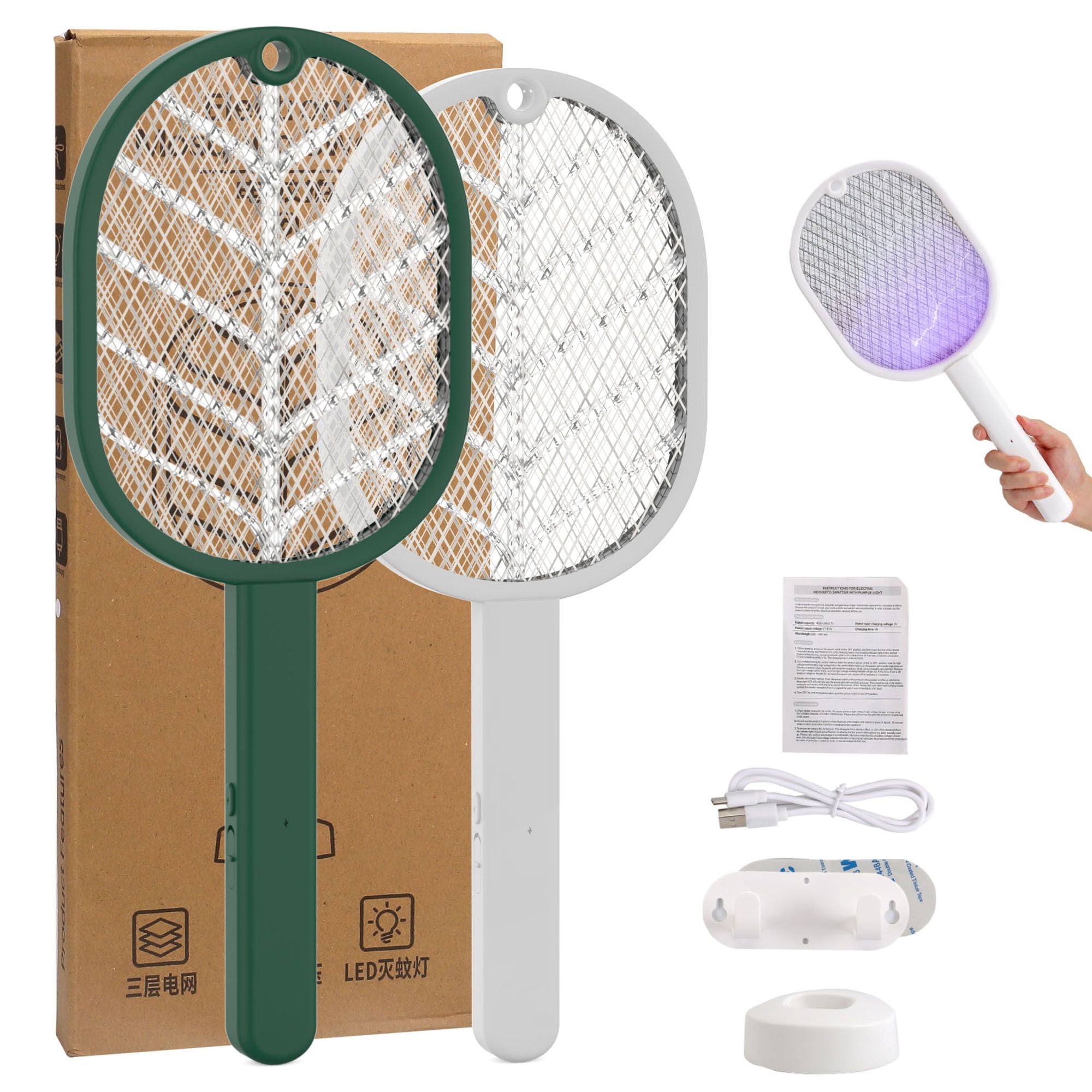 Deago Electric Fly Swatter Racket 2-in-1 Mosquito Zapper 2700 Volt Bug ...