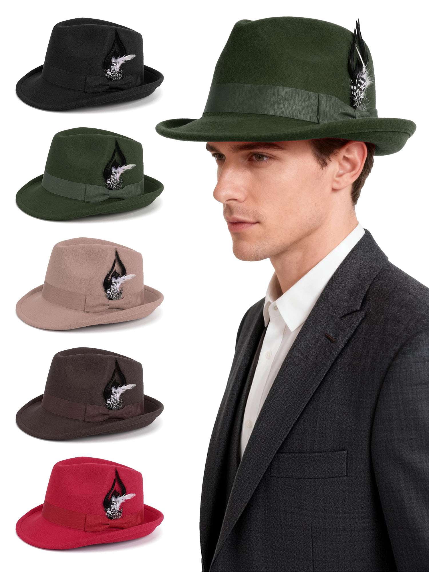 Deago Fedora Hats for Men Women Classic Short Brim Felt Manhatta Hat ...
