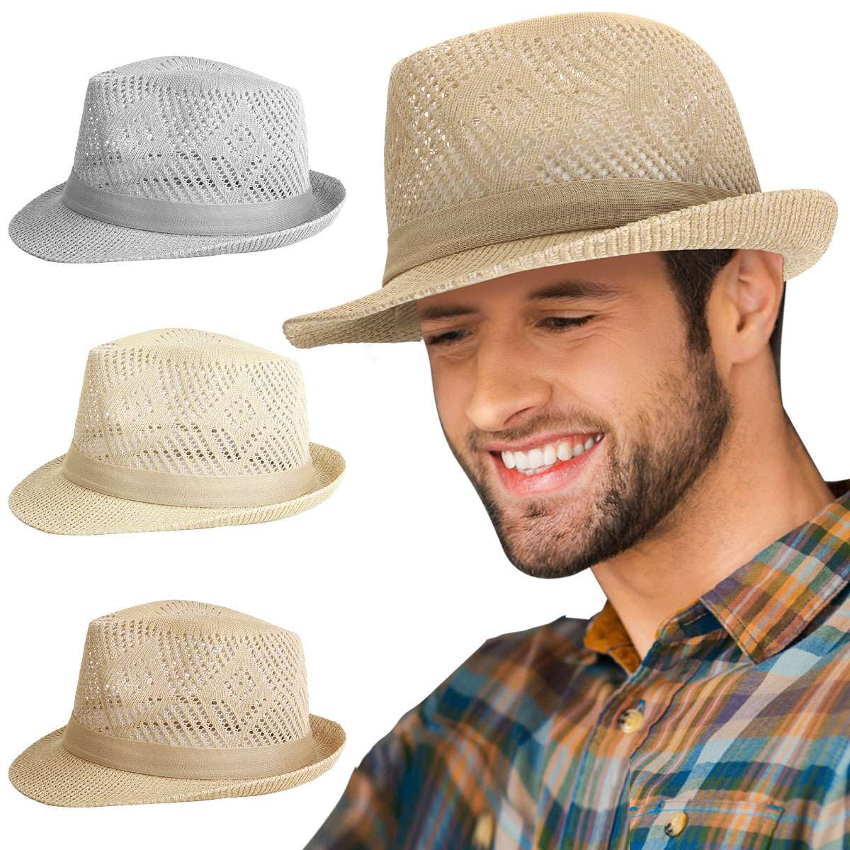 Deago Fedora Sun Hat for Men Women Packable Knit Short Brim Trilby Hat ...