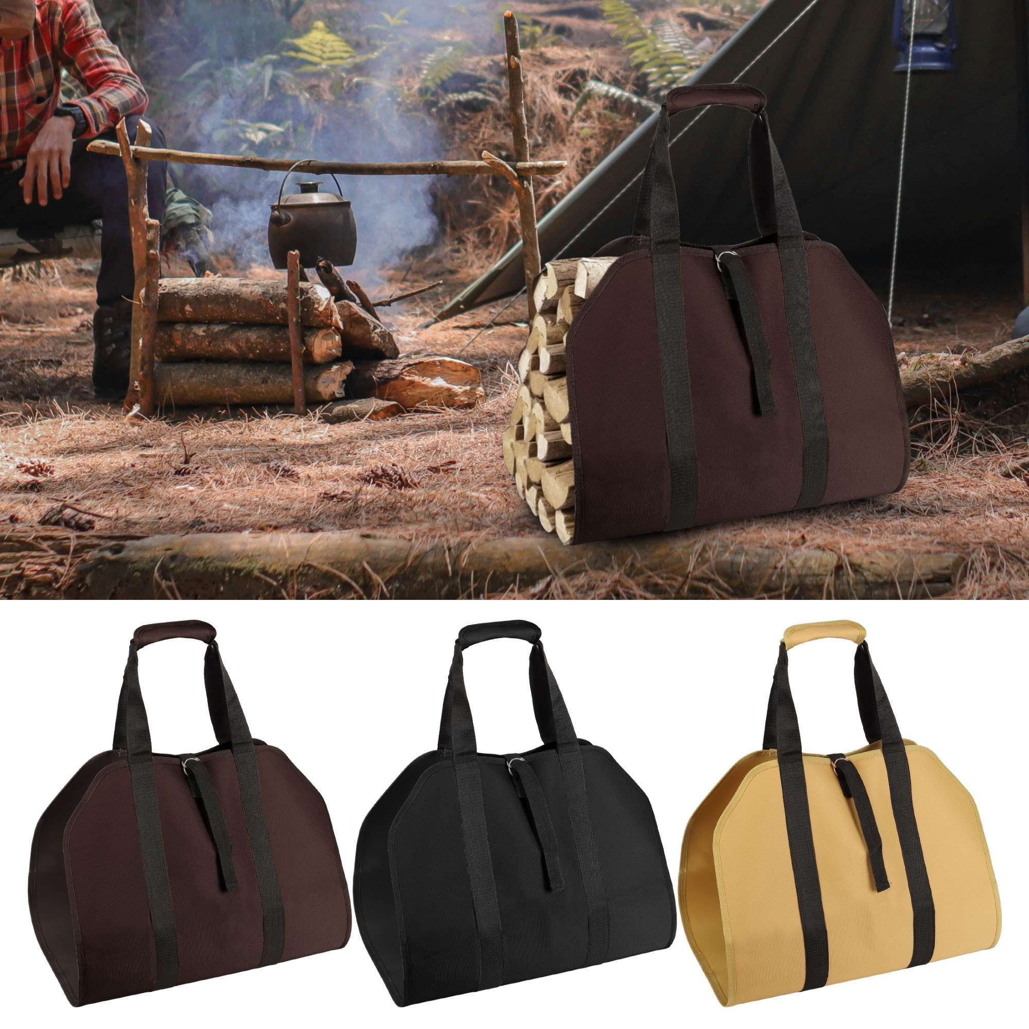 Deago Firewood Log Carrier Heavy Duty Waxed Canvas Tote Bag Camping ...