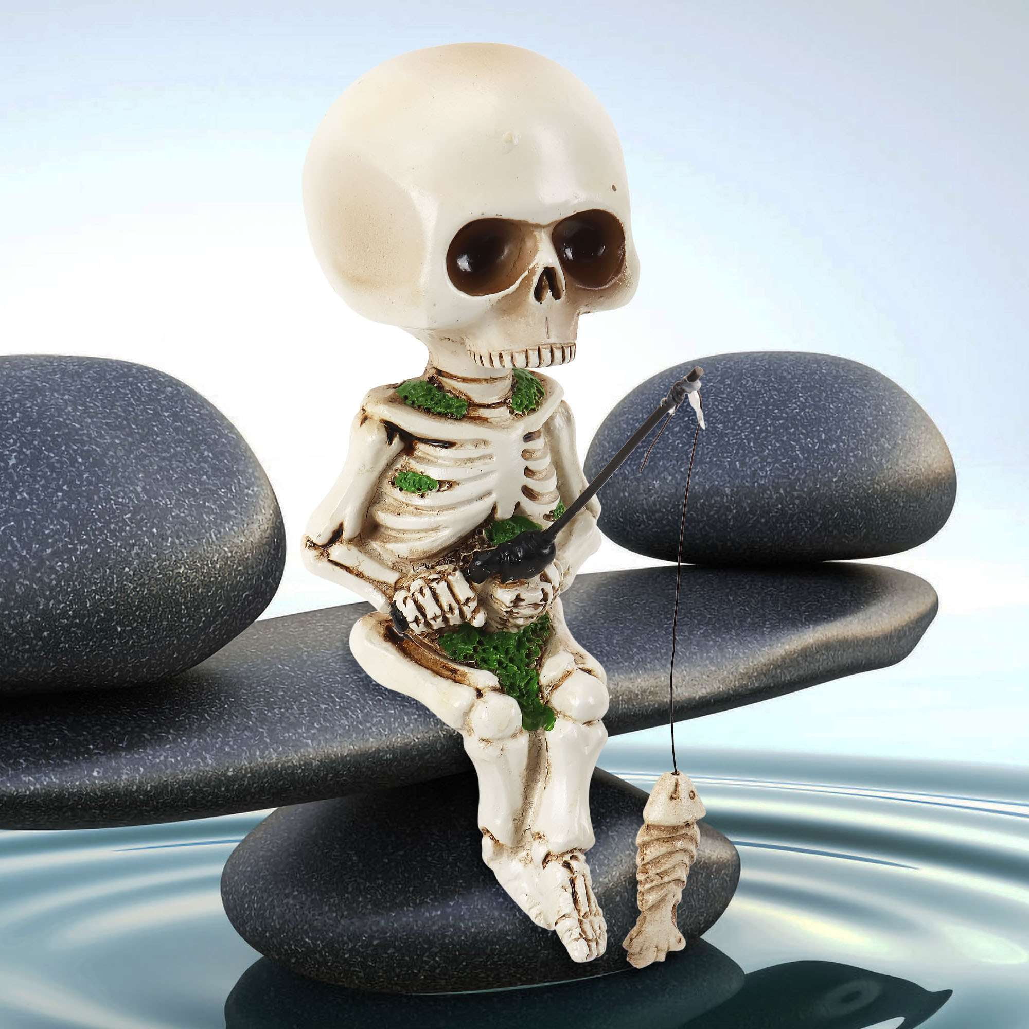 Deago Fishing Skeleton Garden Accessory, Halloween Mini Skeleton ...