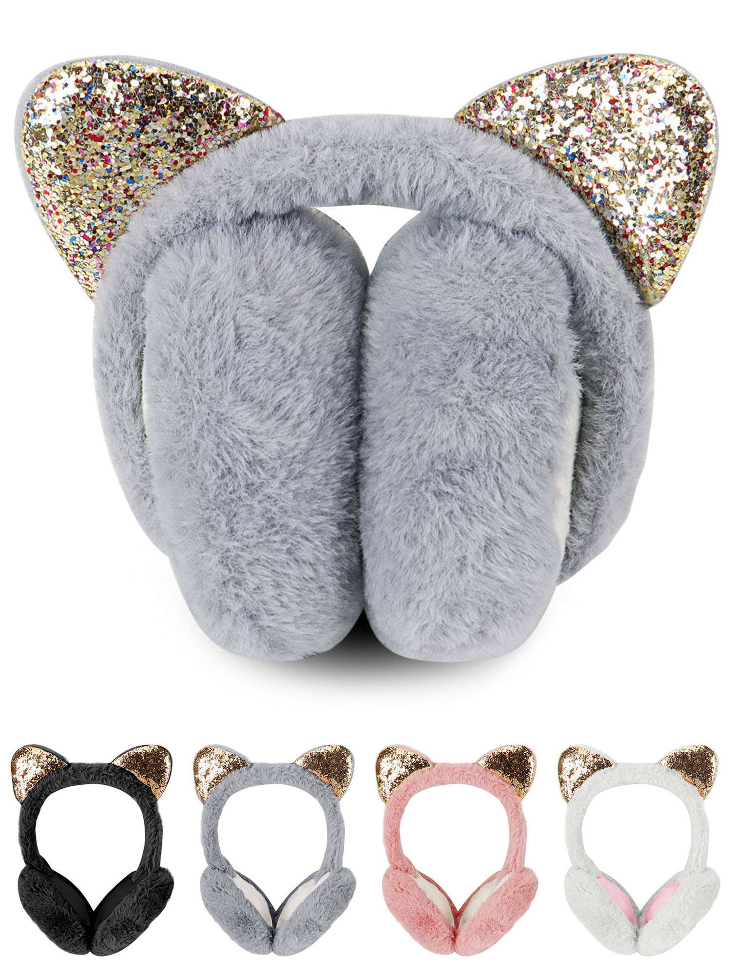 Deago Fluffy Ear Muff for Women Plush Foldable Earmuffs Kids Winter ...
