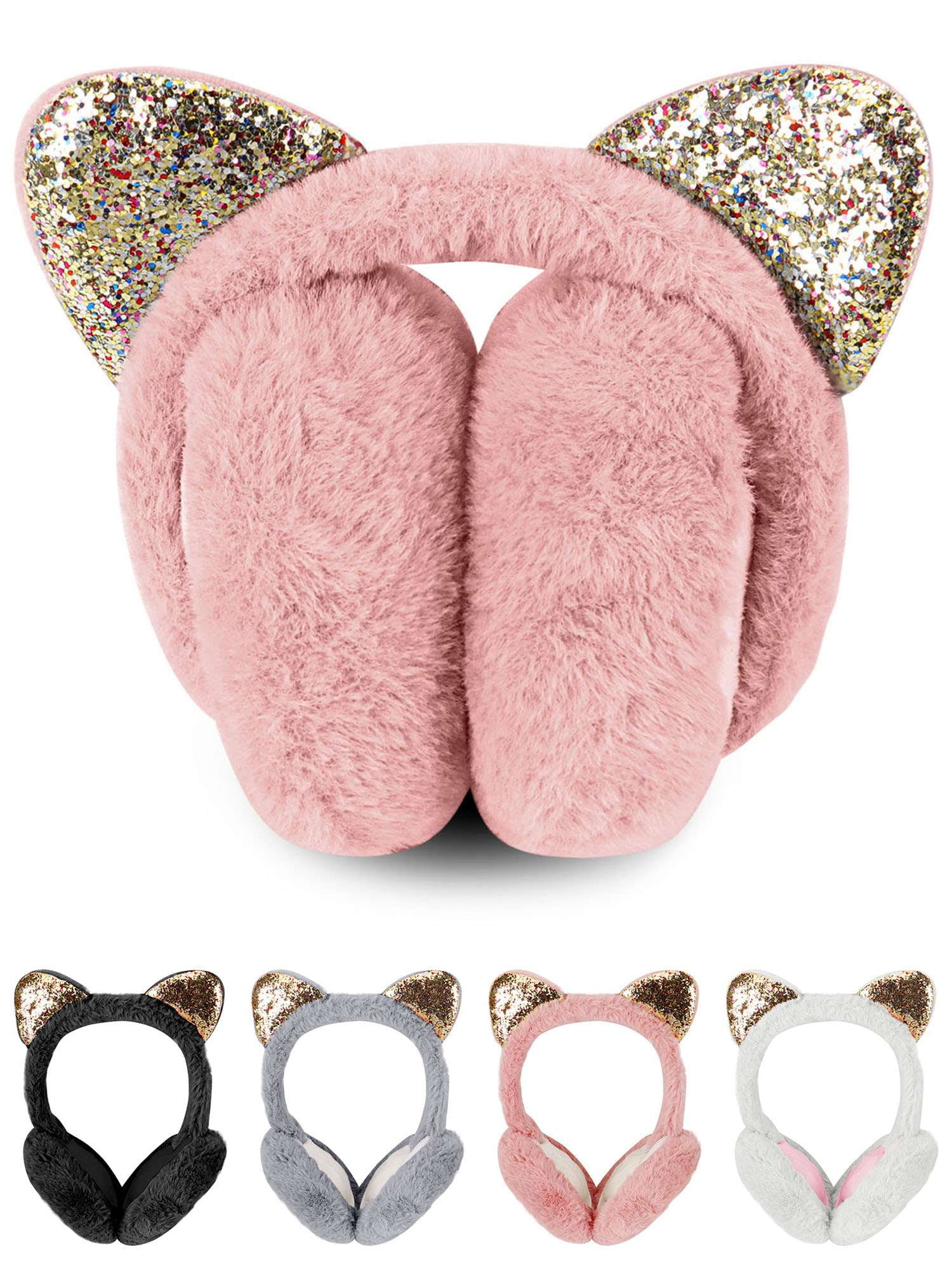 Deago Fluffy Ear Muff for Women Plush Foldable Earmuffs Kids Winter ...