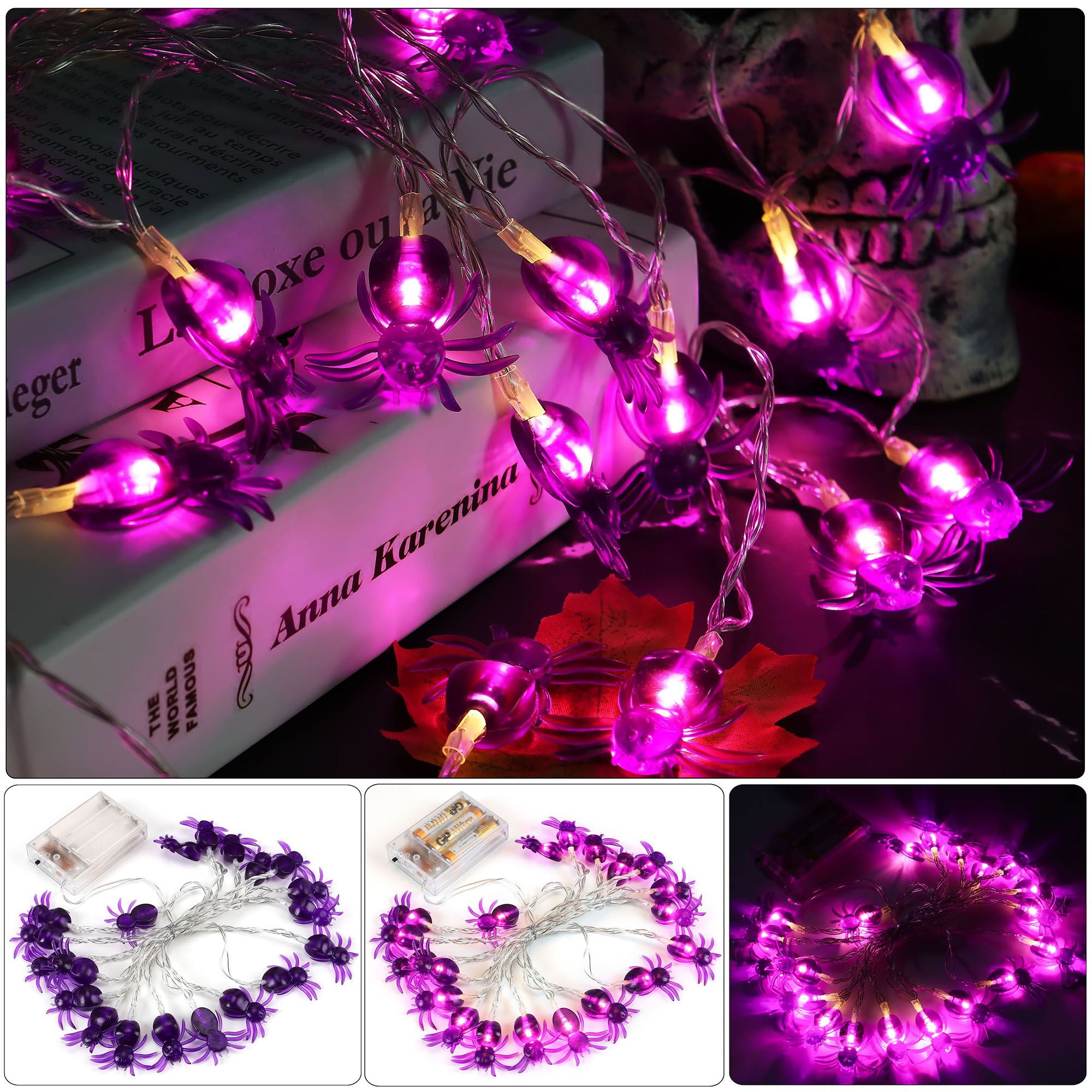 Deago Halloween Decorations Spider String Lights 40 LED 20ft Battery ...