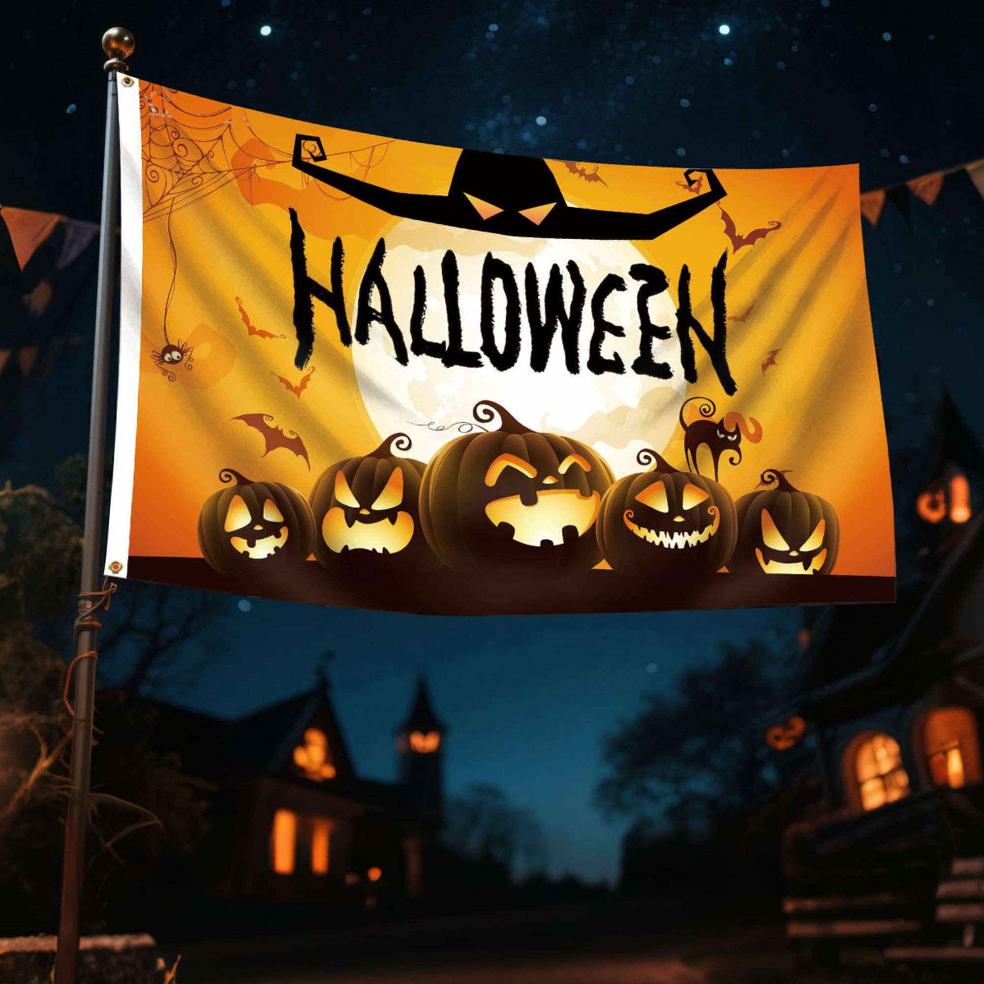 Deago Halloween House Flag 3x5 Ft Pumpkin Jack O Lantern Bat Spider ...