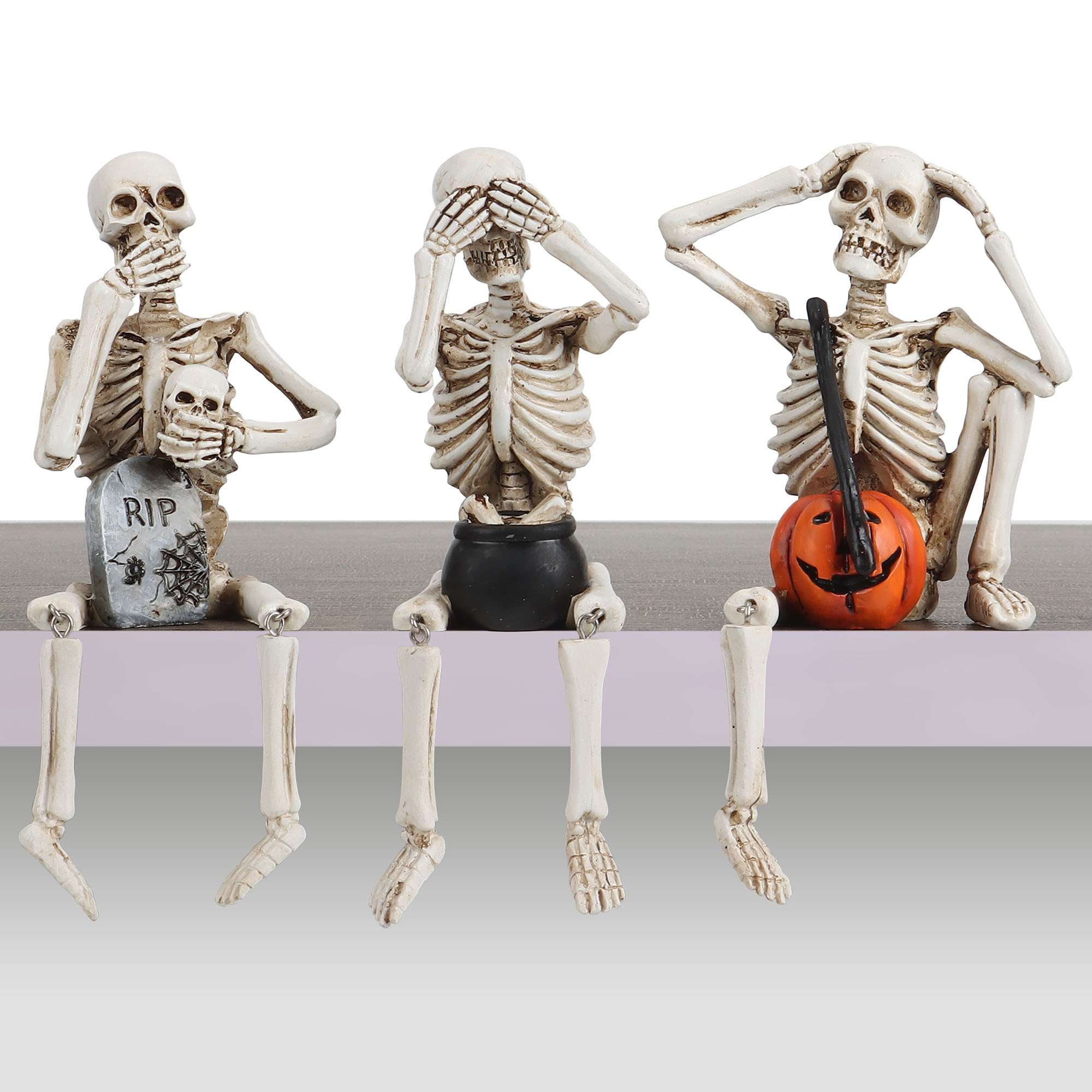 Deago Halloween Skeleton Statue Set of 3, Gothic Decoration of Skull ...