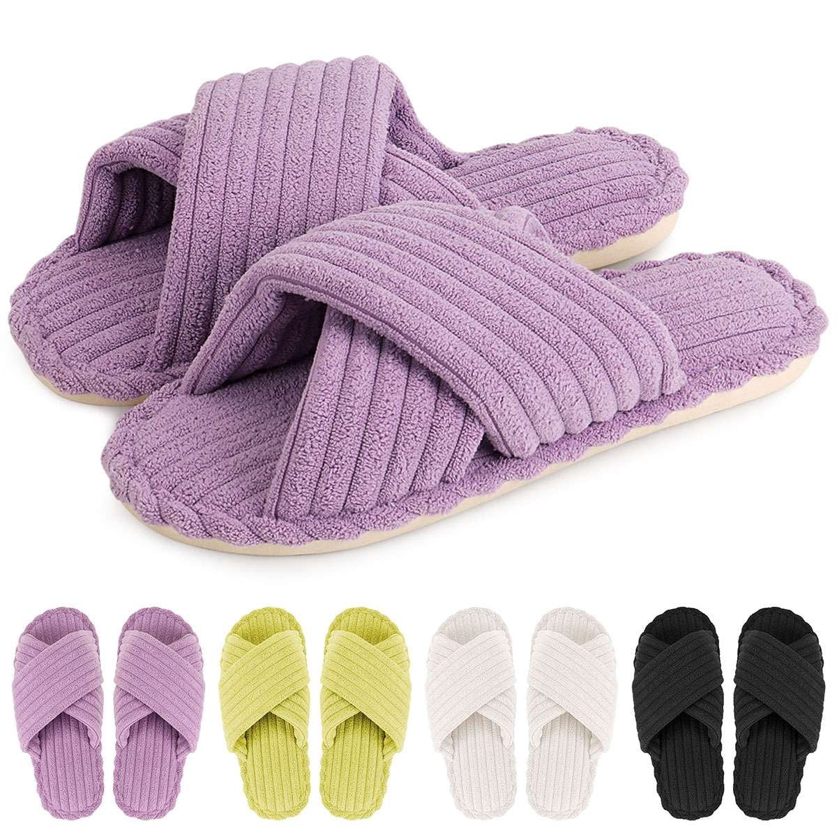 Deago House Slippers for Women Corduroy Crossbands Indoor Slippers Open ...