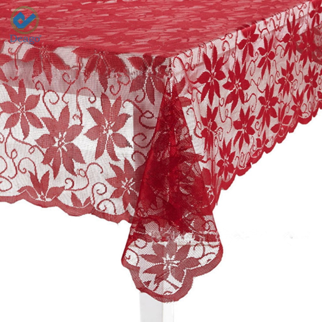 Deago Kitchen Red Lace Tablecloth for Rectangle Table Crochet Floral ...