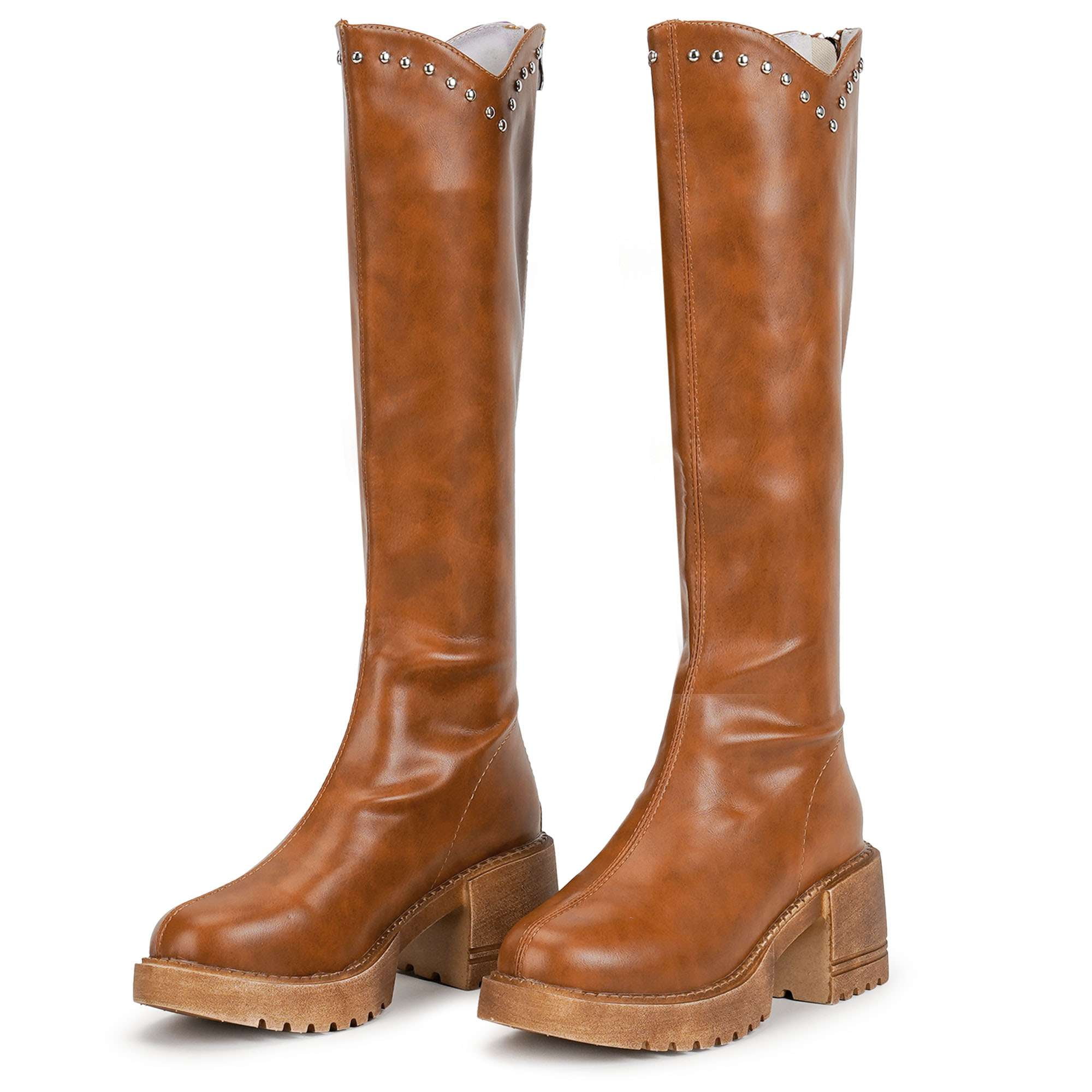 Deago Knee High Boots for Women Chunky Block Heel Round Toe Tall Boots ...