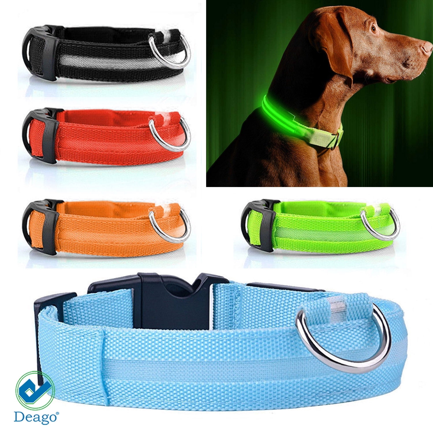 Deago LED Dog Collar Safety USB Rechargeable Flashing Light Pet Leash ...