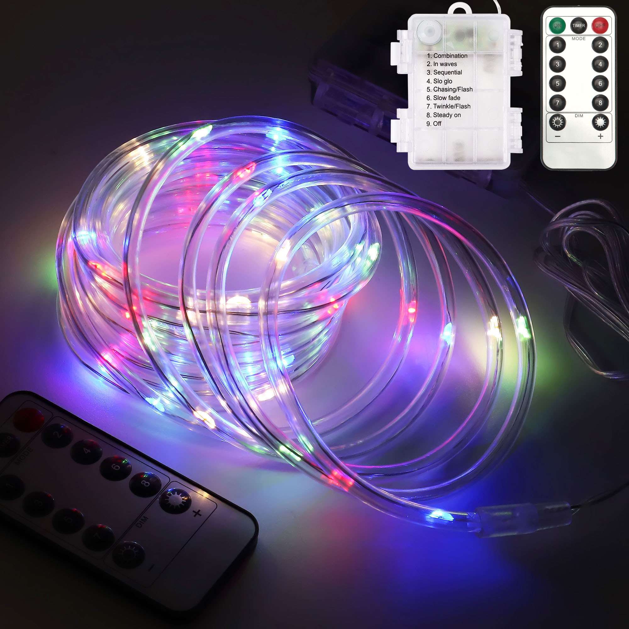 Deago LED Rope Lights Battery Operated String Lights 23Ft 50 LEDs 8 ...