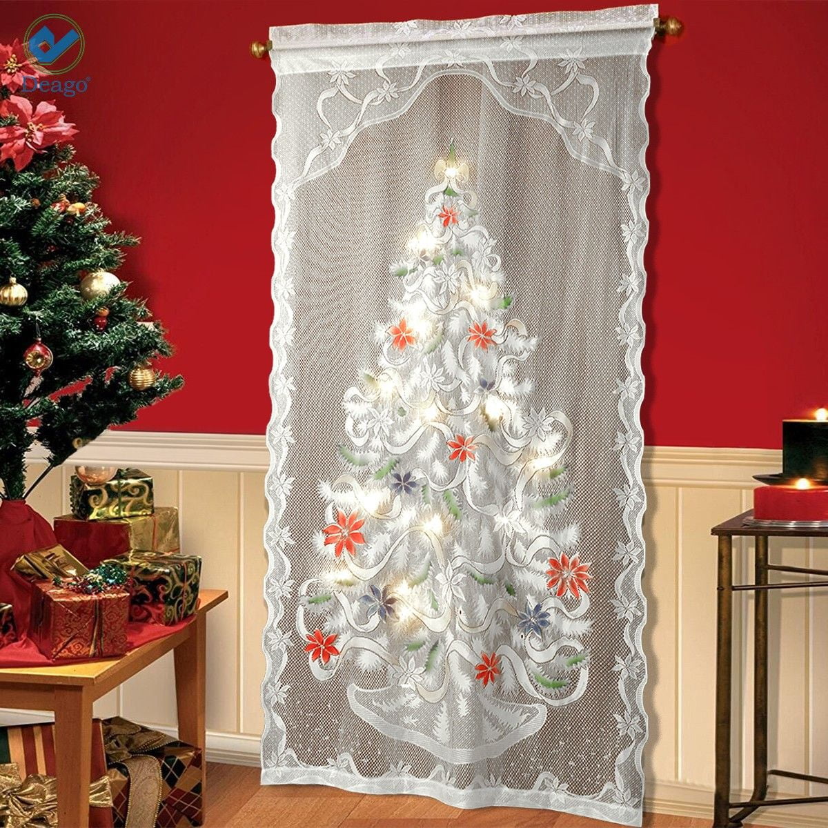 Deago Lighted Christmas Tree Curtain Panel For Christmas Party Walls ...