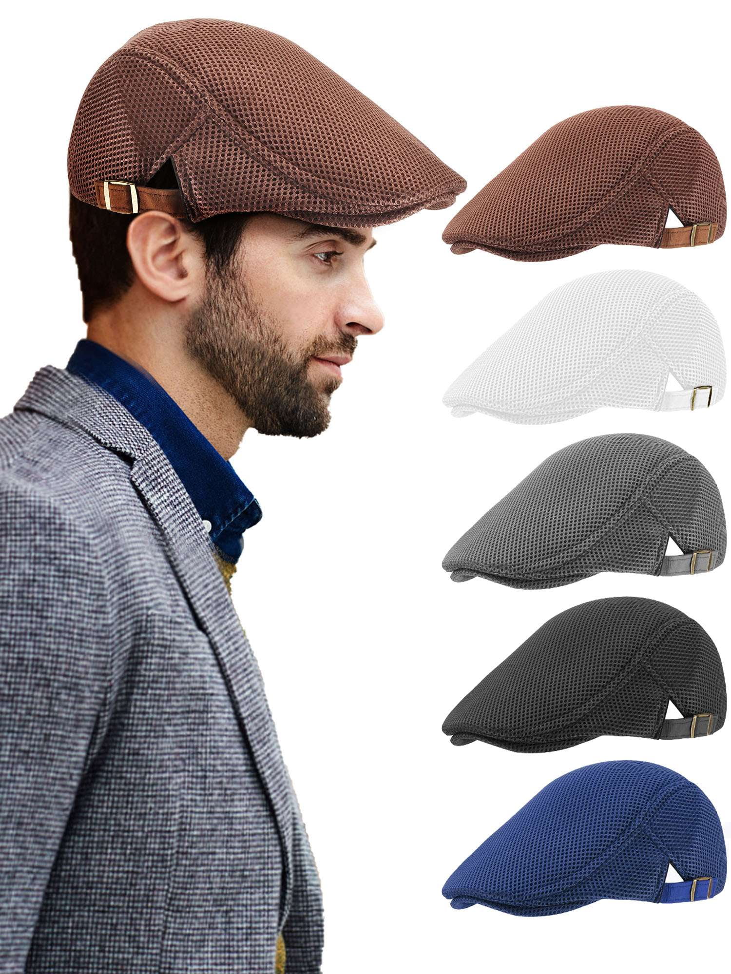Deago Men's Breathable Mesh Summer Hat Adjustable Newsboy Beret Ivy Cap ...