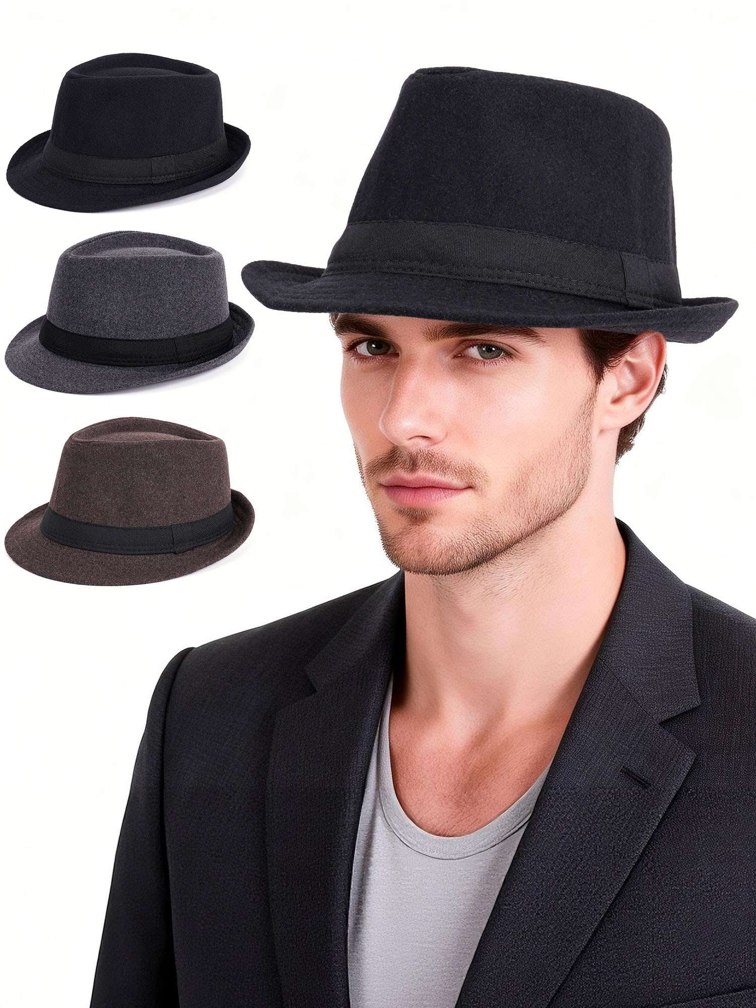 Deago Men's Timelessly Classic 20s Trilby Fedora Hat with Band Casual ...