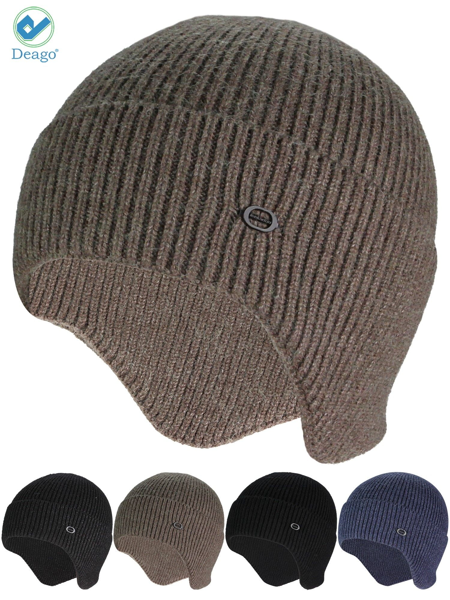 Deago Mens Women Winter Warm Hat Beanie Knit Earflap Hat Fleece Lined ...