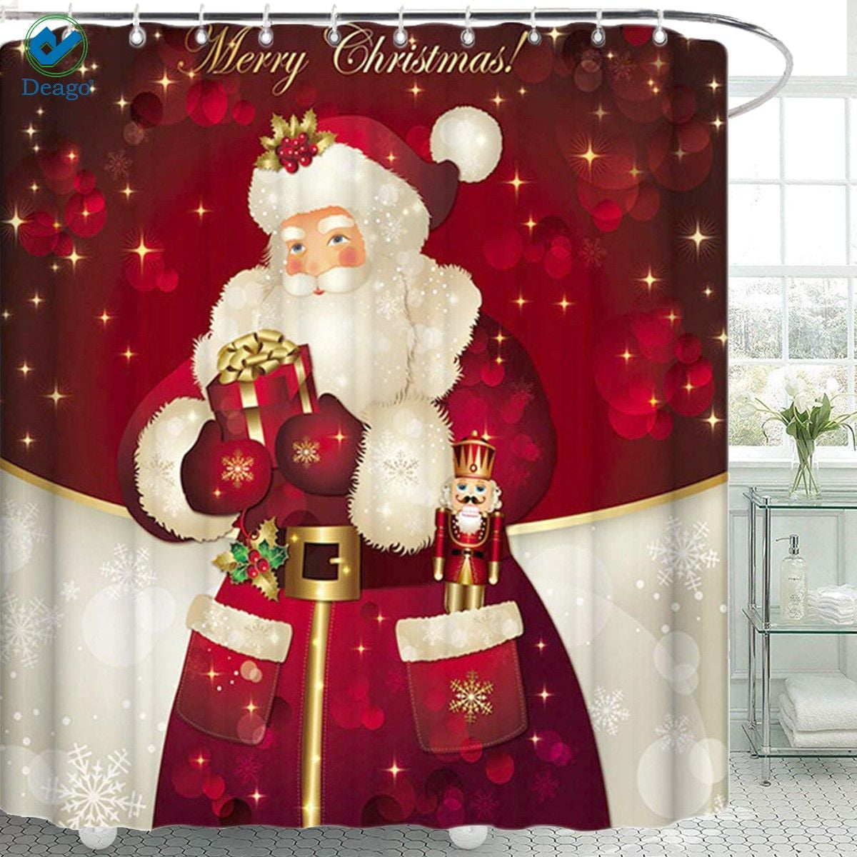 Deago Merry Christmas Shower Curtain Xmas Santa Claus Waterproof Funny ...