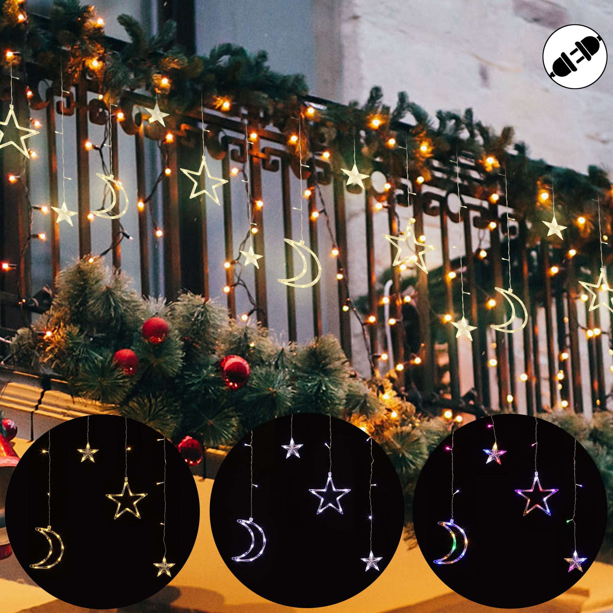 Deago Outdoor LED String Lights 11.5FT 8 Modes Plug in Star Moon ...
