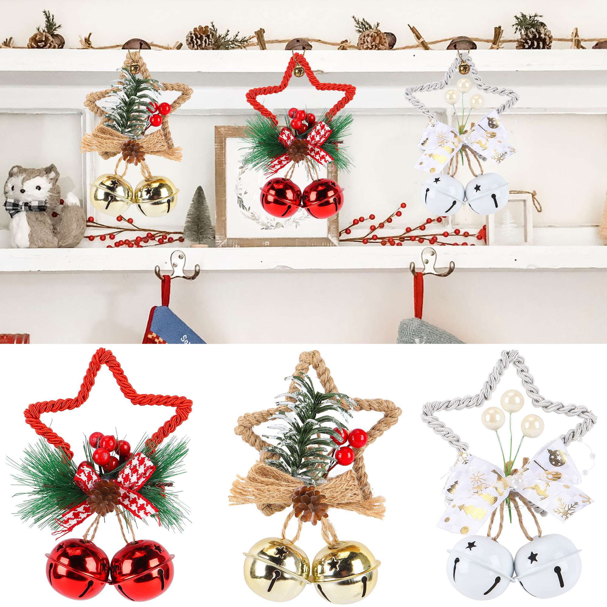 Deago Pentagram Bell Christmas Tree Hanging Decor Xmas Tree Ornaments ...